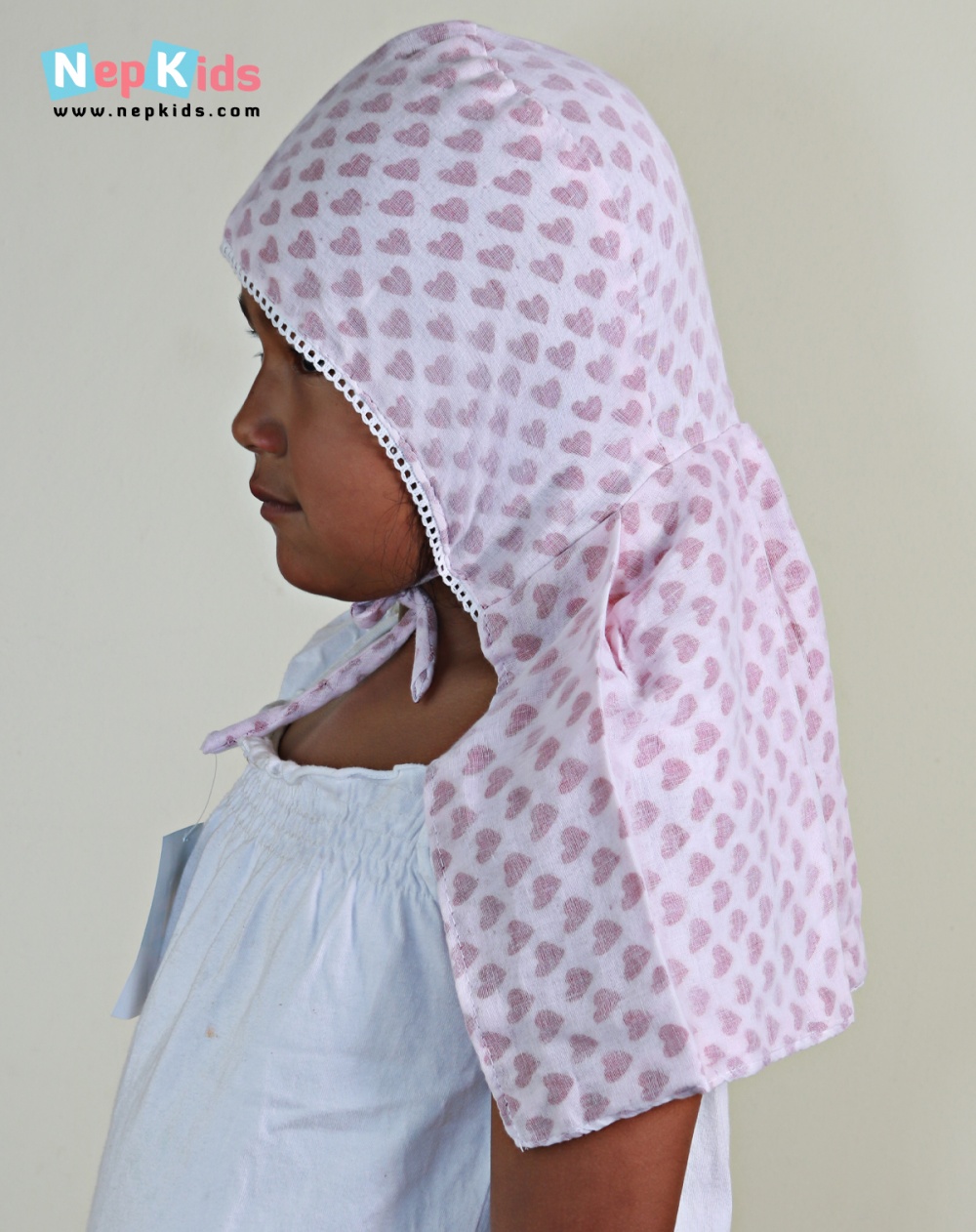 Red Heart Shawl Attached Dhaka Furke Topi (Cap)-For Winter || NEPKIDS